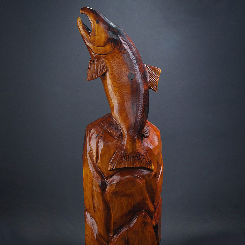 Jeff May Art / Carved Salmon Jumping